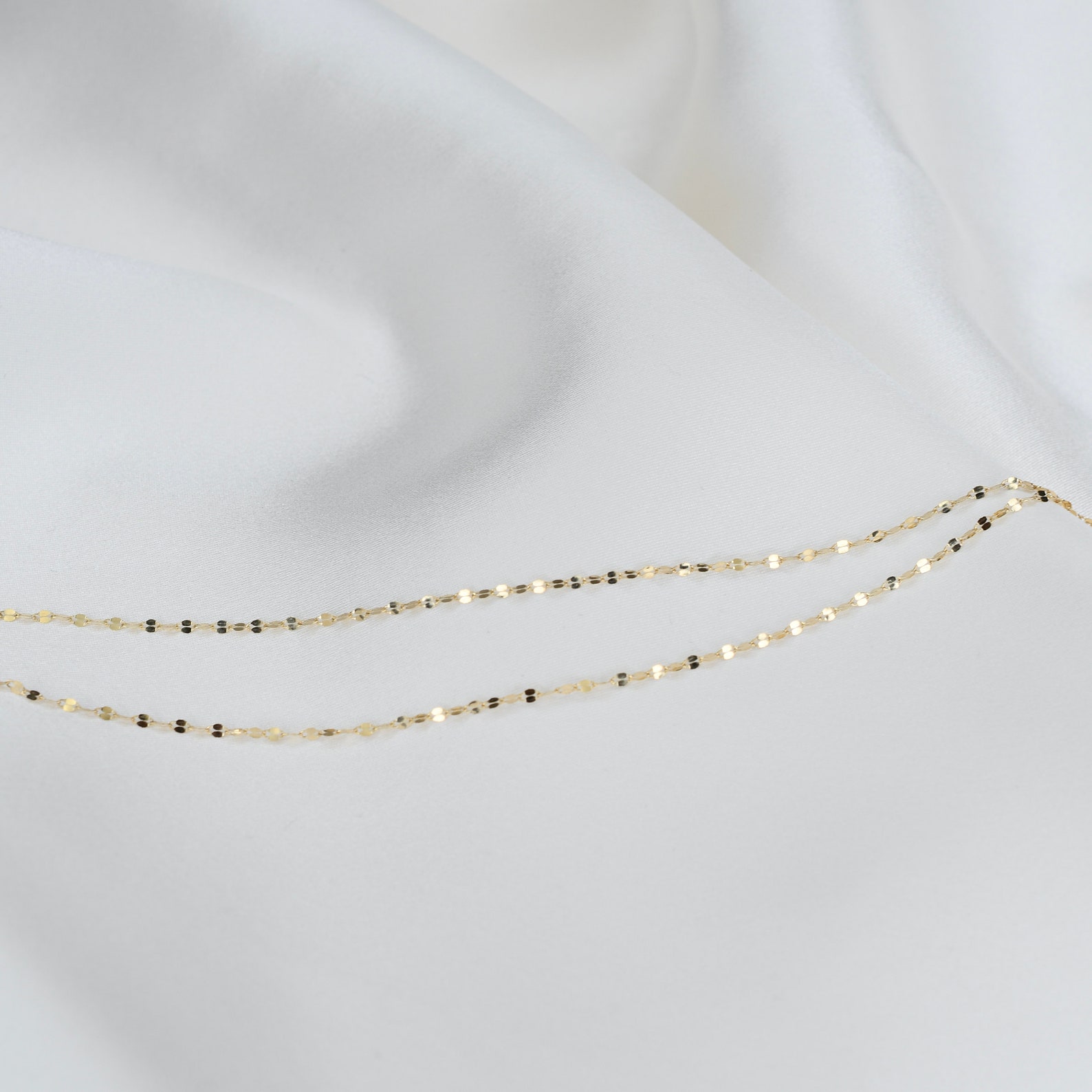 14K Gold Double Sparkle Delicate Chain Bracelet - Gold Dainty Chain ...