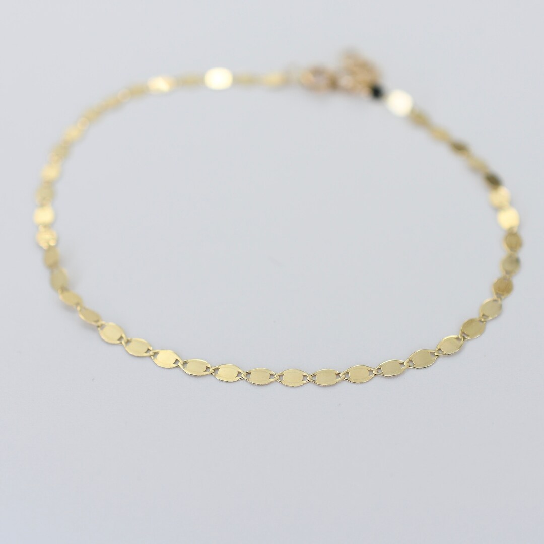 14K Solid Gold Sparkle Anklet – Dainty Gold Chain Anklet Bracelet With ...