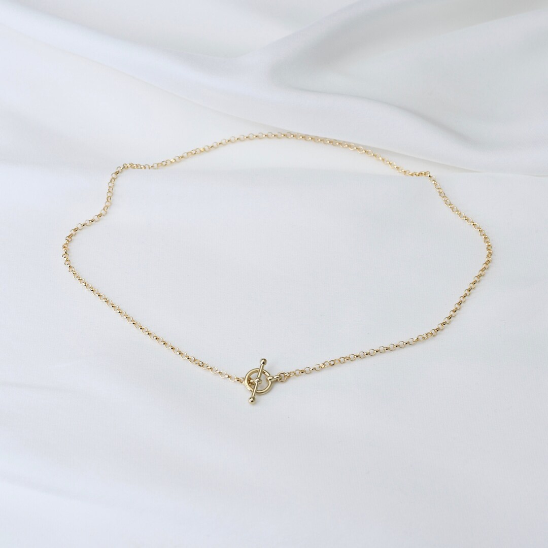 14K Gold Toggle Necklace, 14K Gold Toggle and Rolo Chain Necklace - Etsy