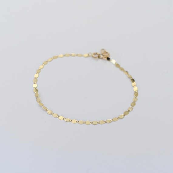 14K Solid Gold Sparkle Anklet Bracelet 14K Gold Chain Anklet Etsy