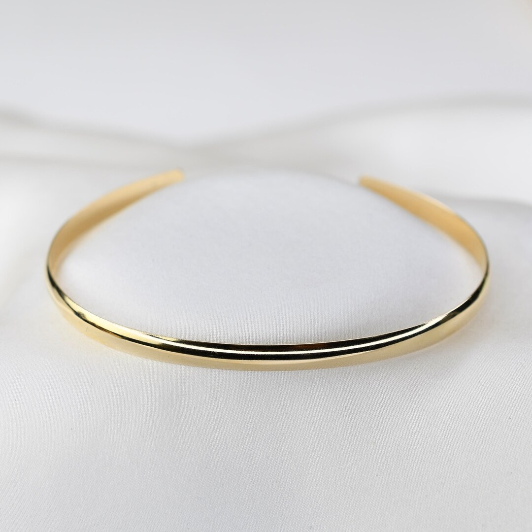 14K Solid Gold Cuff Bracelet, 14K Gold Minimalist Cuff Bracelet - Etsy