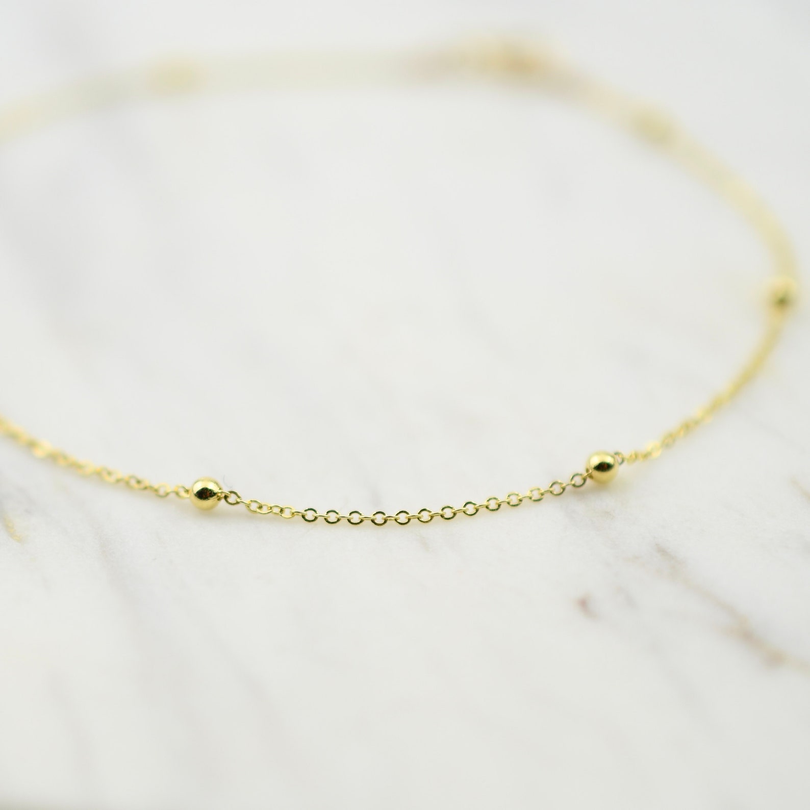 14K Gold Dainty Chain Bracelet 14K Gold Cable Chain With | Etsy
