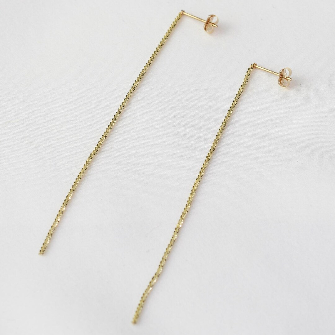 14K Gold Long Chain Earrings. 14K Gold Sparkle Chain Earrings. 14K ...