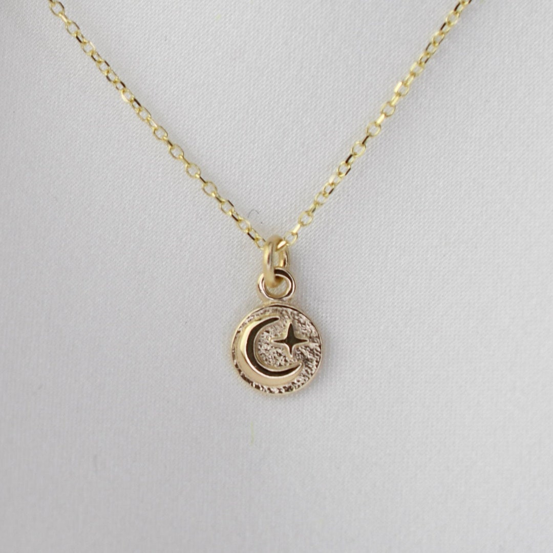 14K Gold Moon and Star Charm Necklace: Celestial Pendant - Etsy