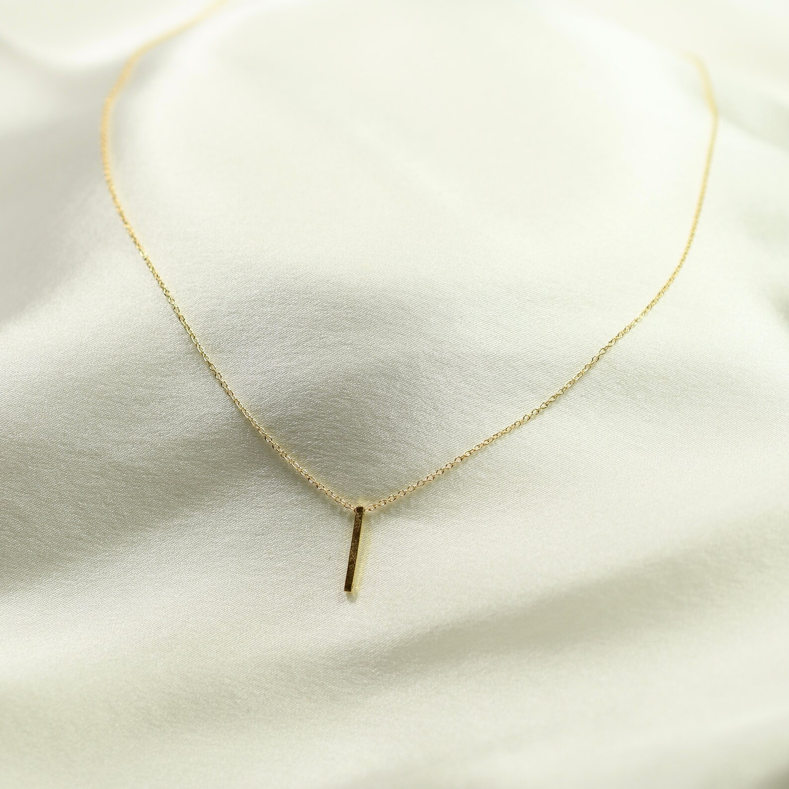 14K Solid Gold Tiny Bar Necklace. 14k Gold Dainty Necklace. - Etsy