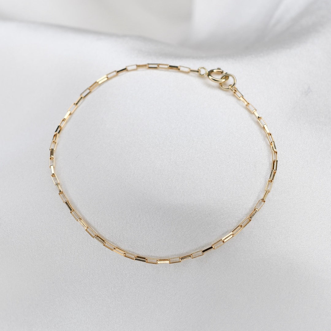 14K Gold Rectangle Box Chain Bracelet - Etsy