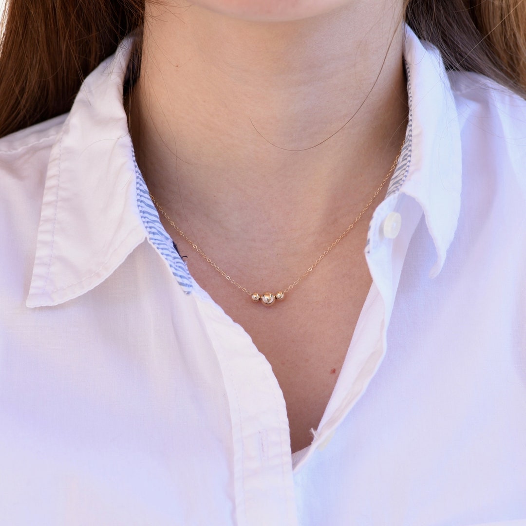 14K Gold Delicate Necklace. 14K Gold Dainty Necklace. 14K Gold Beads ...