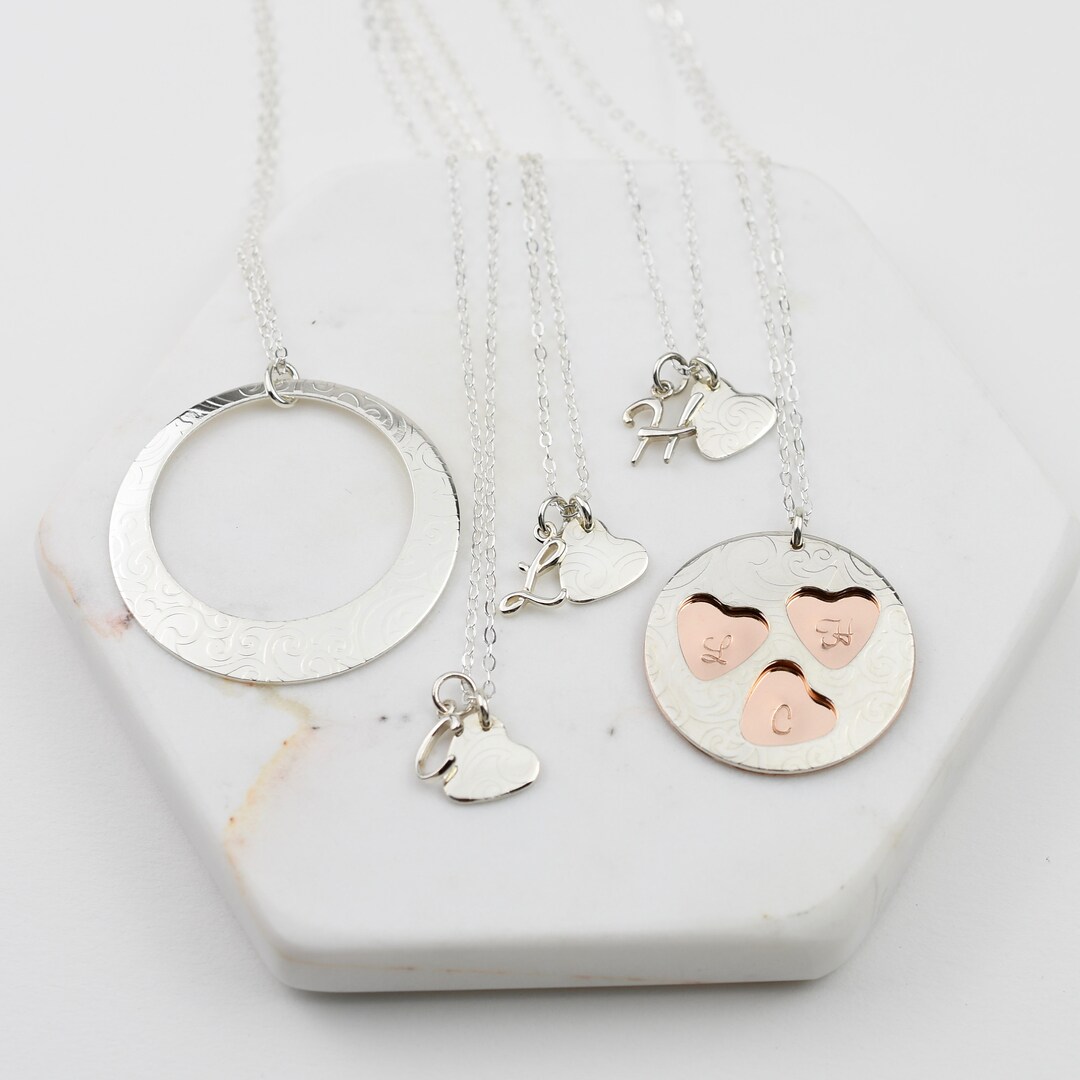 Generational Sterling Silver Necklace Set, Personalized Initials ...