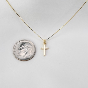 14K Solid Gold Tiny Cross Necklace: Dainty Gold Box Chain - Etsy