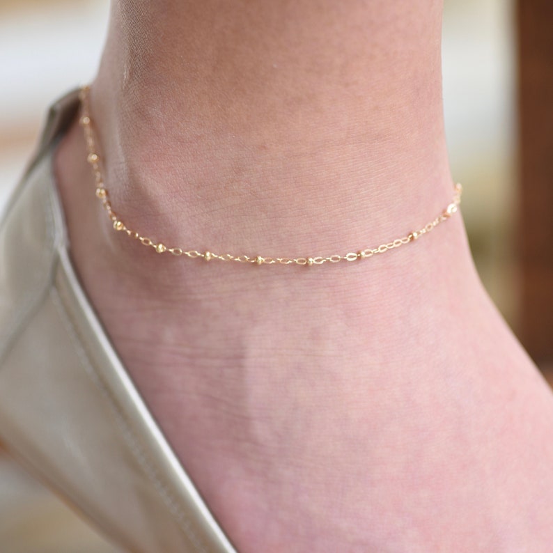 14K Gold Delicate Anklet Satellite Anklet Solid Gold - Etsy 14K Gold Delicate Anklet Satellite Anklet Solid Gold - Etsy