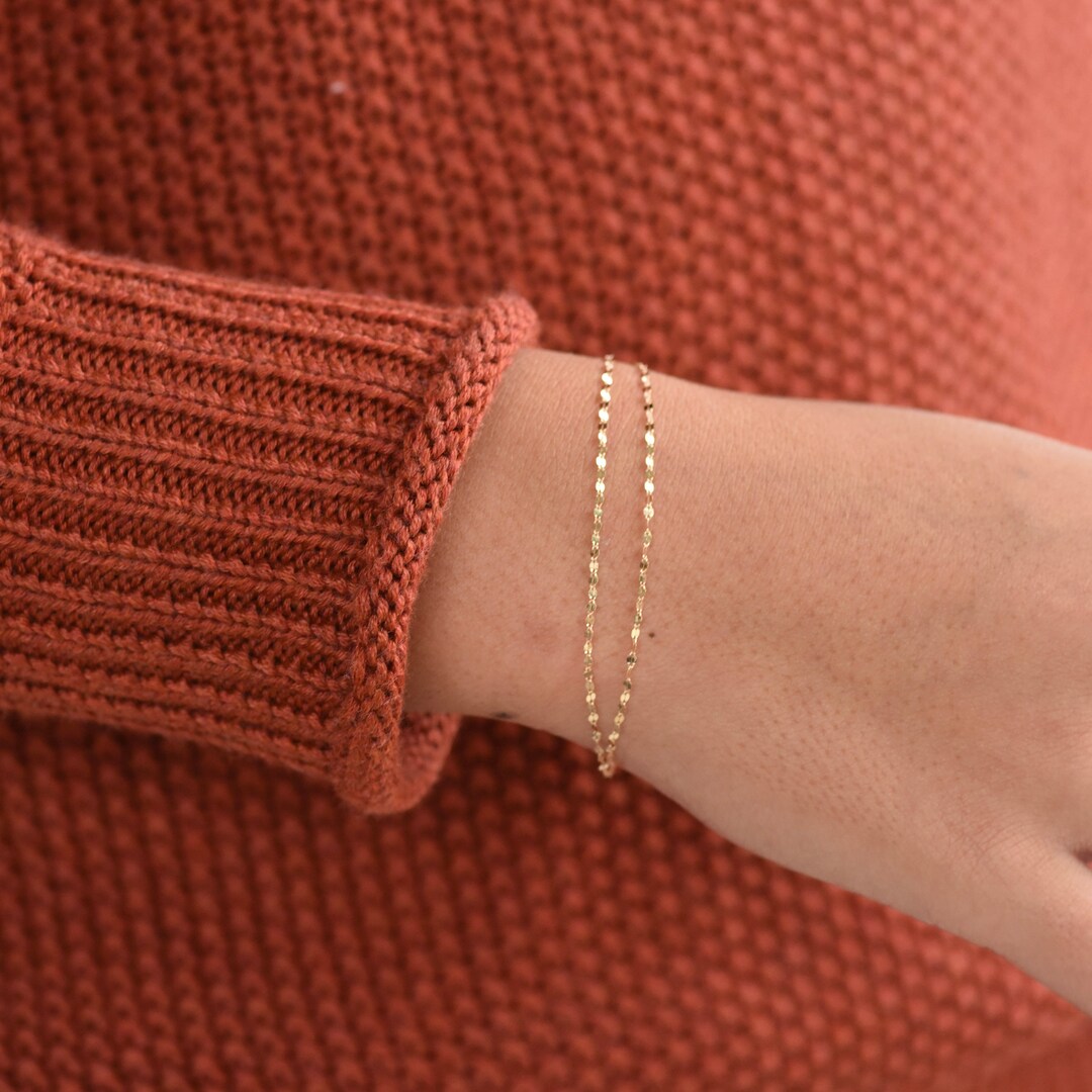 14K Gold Double Sparkle Delicate Chain Bracelet - Gold Dainty Chain ...
