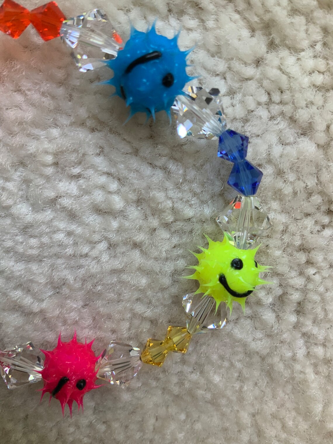 RUBBER SPIKE Smiley Face Beaded Rubber Spike Bracelet - Etsy
