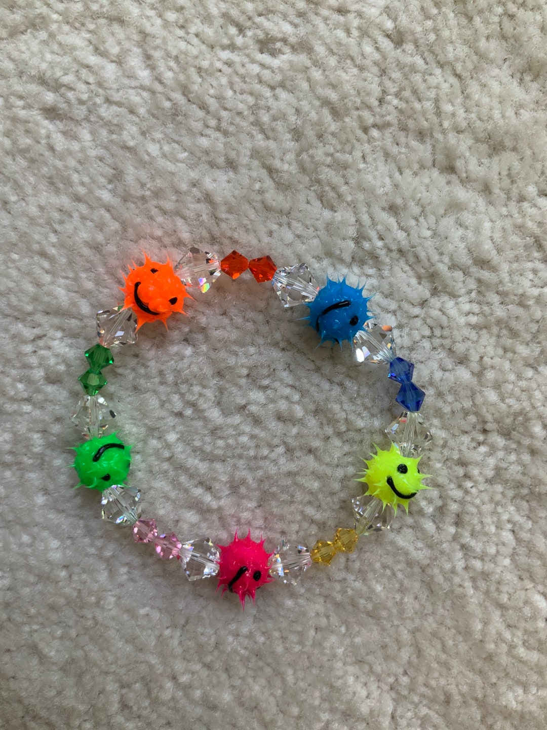RUBBER SPIKE Smiley Face Beaded Rubber Spike Bracelet - Etsy