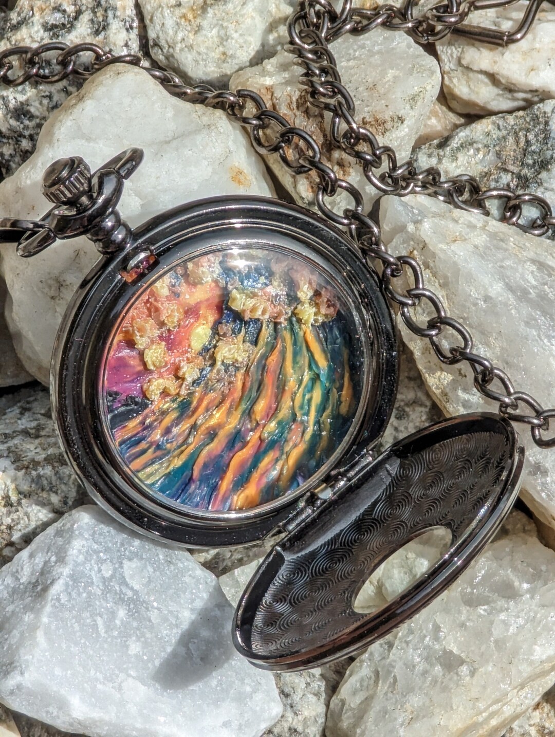 Polymer Clay Painted Pocket Watch: "pocket Wave" Necklace - Etsy