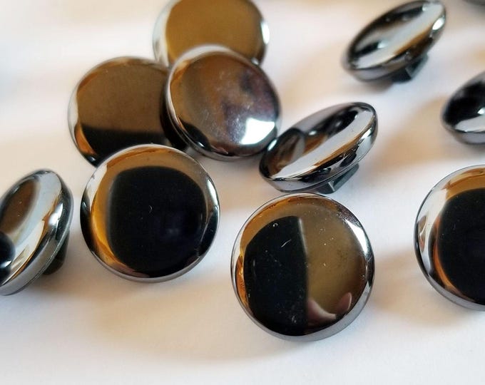 Polished Gunmetal Buttons W Black Plastic Shank - 14mm Vintage Black ...