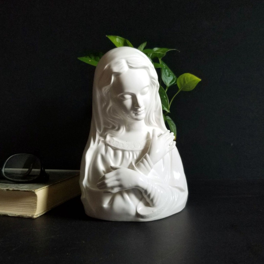 White Ceramic Virgin Mary Planter - 7.5" Tall Vintage Rubens Japan 317 ...