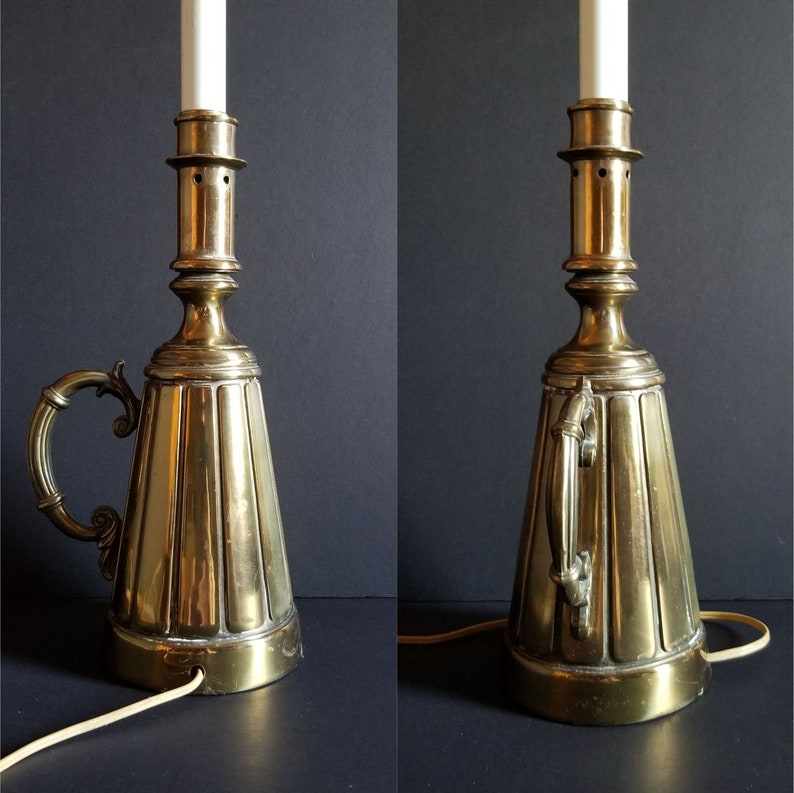 Brass Candlestick Table Lamp W Handle - Vintage Mid Century Working ...