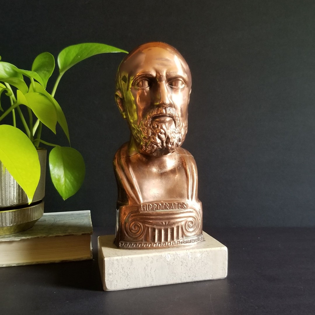 Bust of Hippocrates on Marble Base 9.25 Tall Vintage Copper Sculpture ...