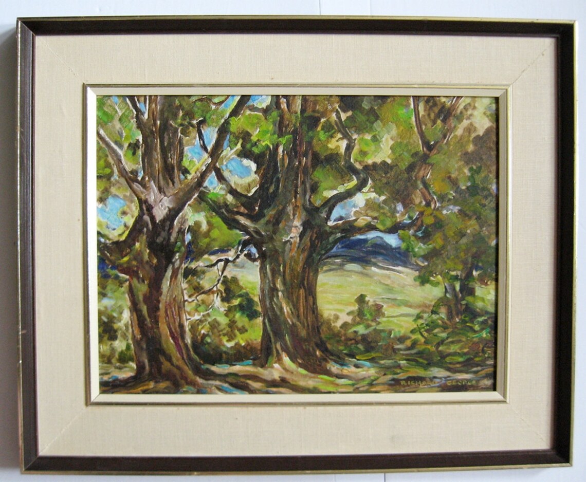 Roadside Maple Tree Landscape Oil Painting - 18x22" Vintage Signed ...