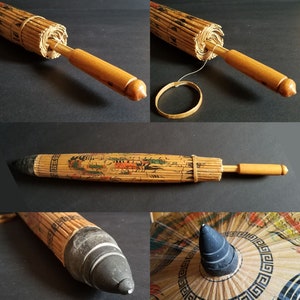 Chinese Rice Paper Parasol W Dragons & Phoenix Birds - 24.75" Long ...