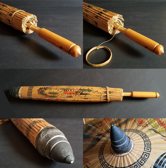 Chinese Rice Paper Parasol w Dragons & Phoenix Birds … - Gem