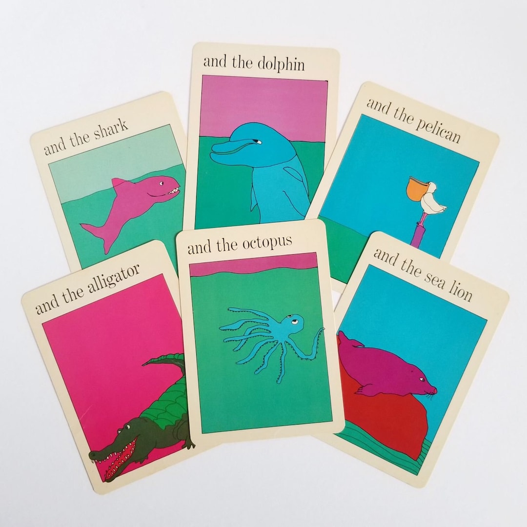 Set of 6 Tropical Zoo Animal Flash Cards Vintage Moma Museum of Modern ...