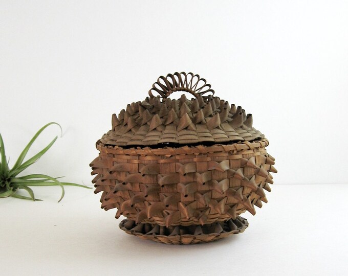 Vintage Curl Splint Indian Basket With Lid - Geometric Neutral Home ...