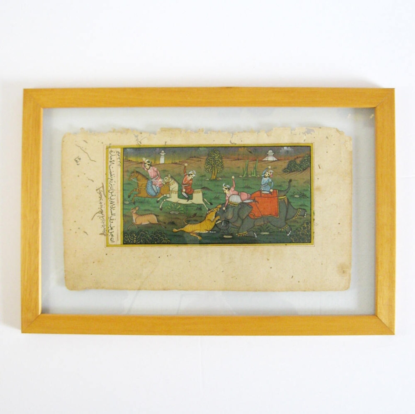 The Tiger Hunters - Mughal India Landscape Painting on Antique ...