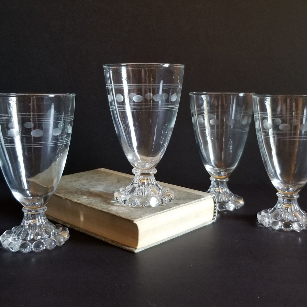 Set of 4 Boopie Berwick Juice Glasses Vintage 8 Oz Anchor Hocking Footed Bubble Glass Tumblers W ...