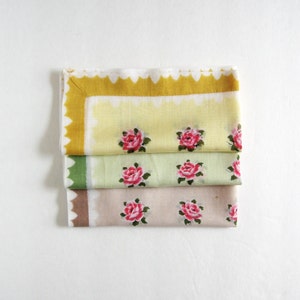 Flower Print Cotton Handkerchief - Vintage Pastel Pink or Yellow Rose ...