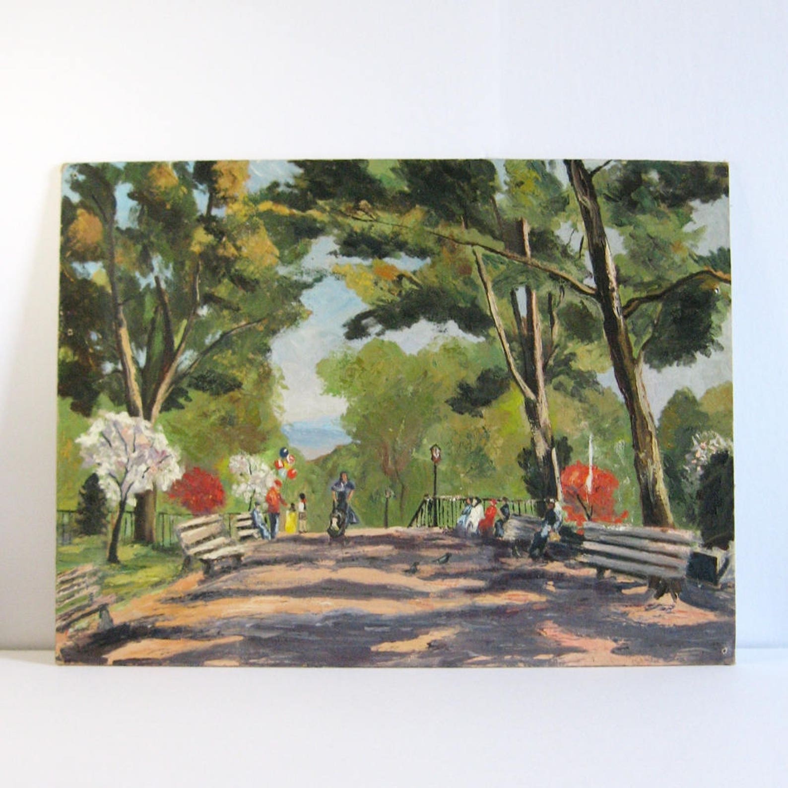 Park Promenade Landscape Painting 18x24 Vintage | Etsy