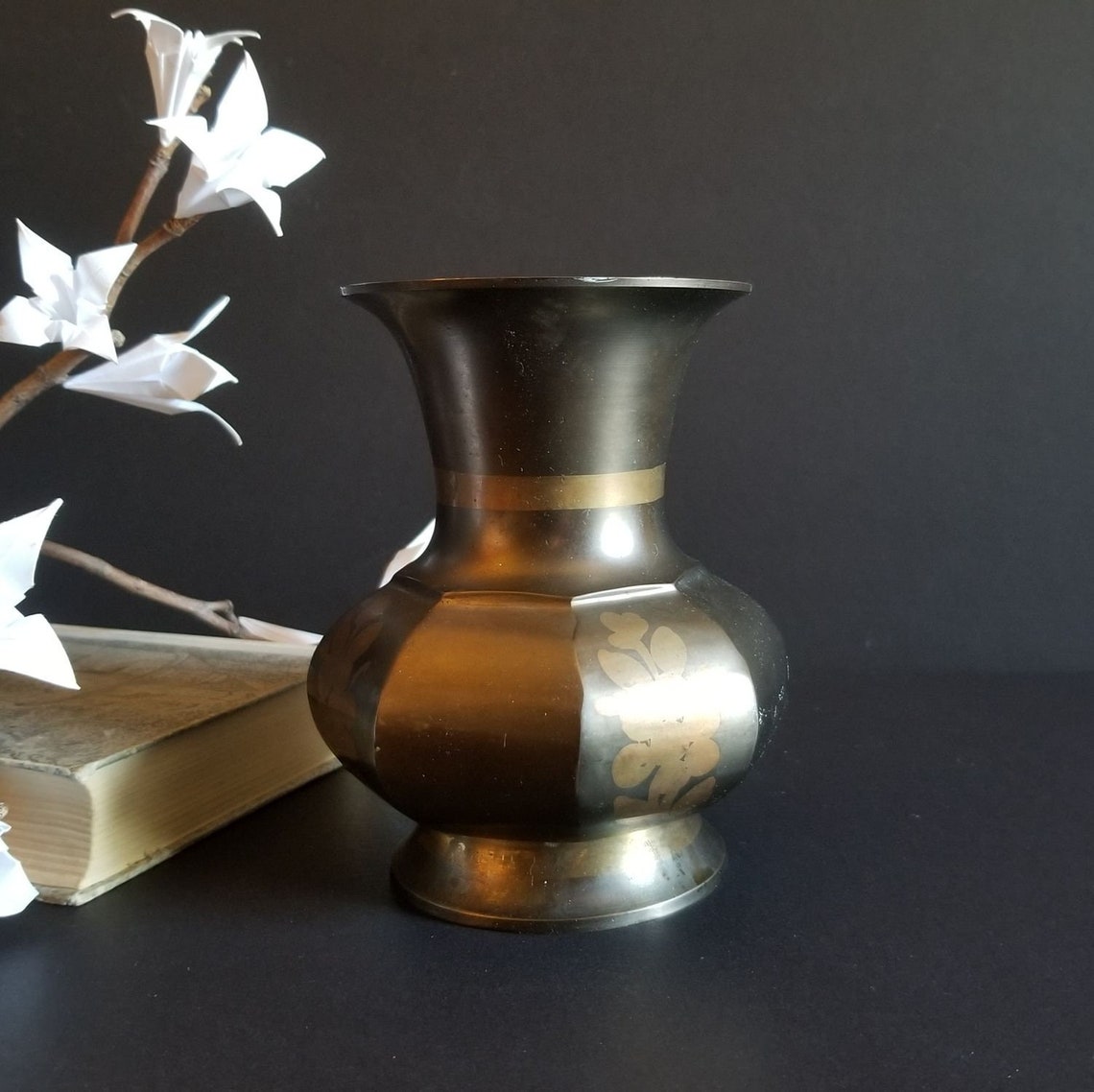 Footed Brass Octagon Vase Vintage 5.4 Brass Flower | Etsy
