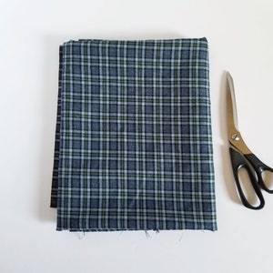 Blue Check Fabric 1.1 Yards X 59w Plaid Twill Weave Fabric Remnant ...