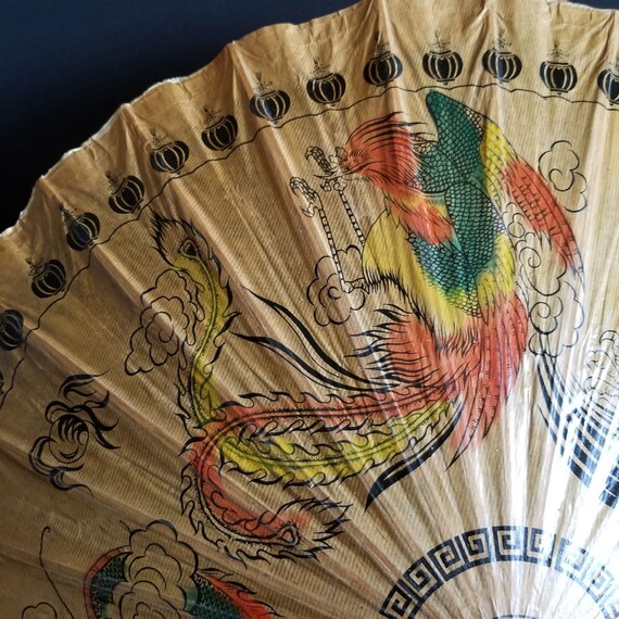 Chinese Rice Paper Parasol w Dragons & Phoenix Birds … - Gem