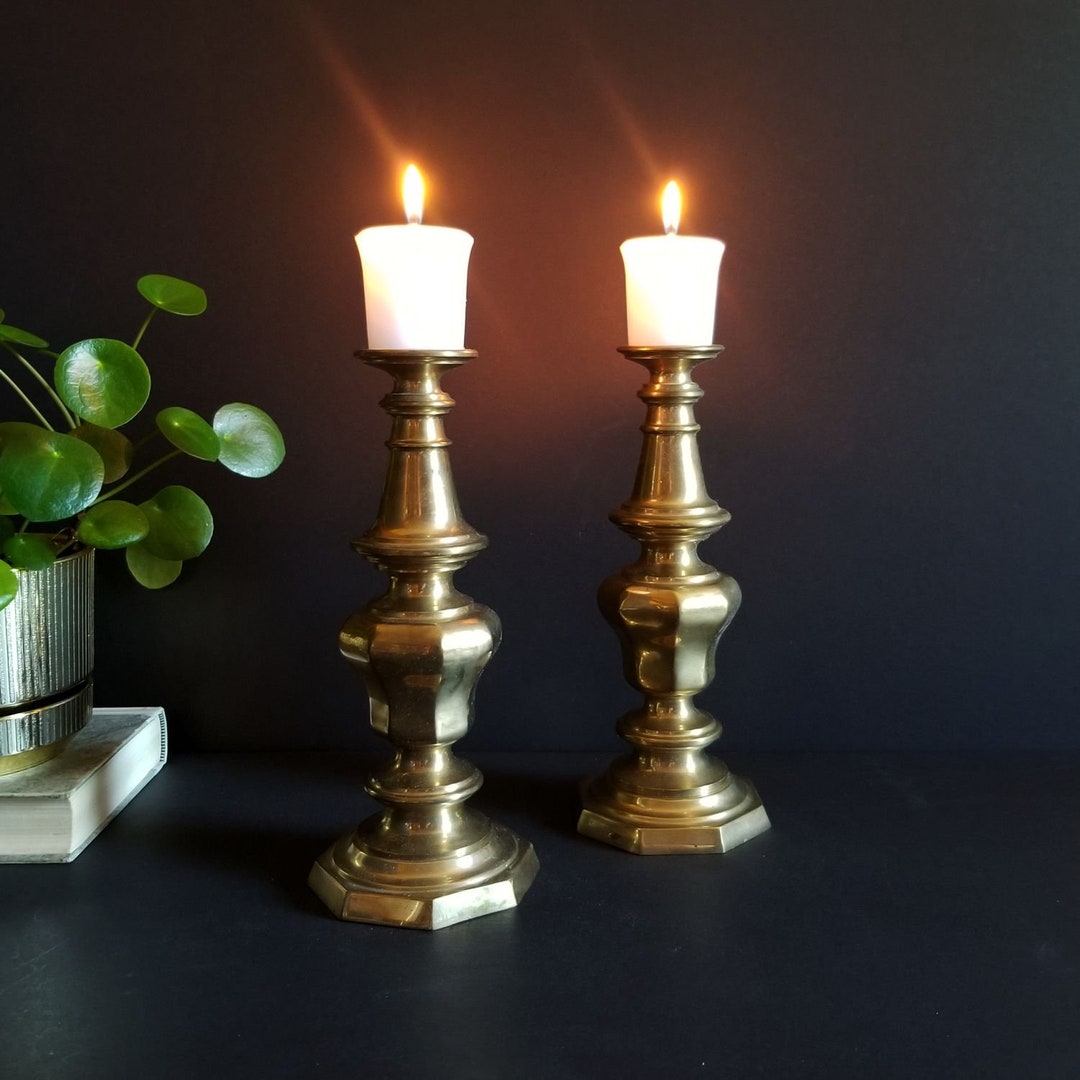 Pair of Brass Candlestick Lamp Bases Vintage Brass Lighting Fixtures ...