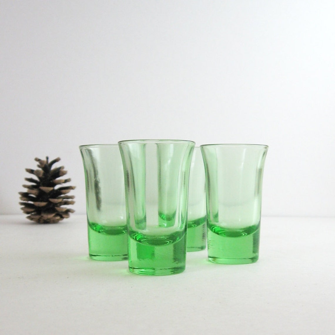 Vintage Green Depression Shot Glasses Set of 4 Glasses | Etsy