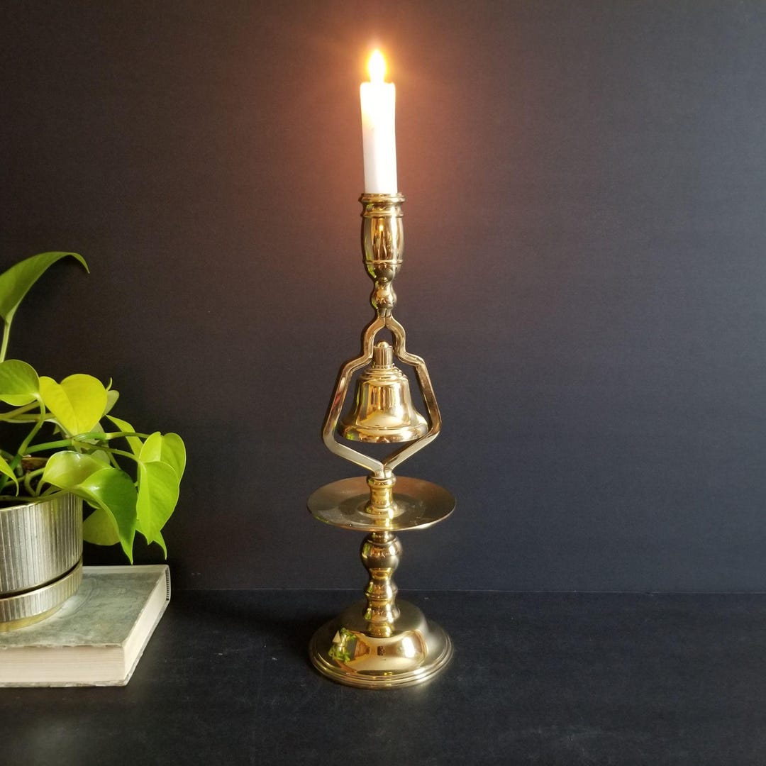 Solid Brass Tavern Bell Candlestick - Vintage 13" Tall Baldwin Polished ...