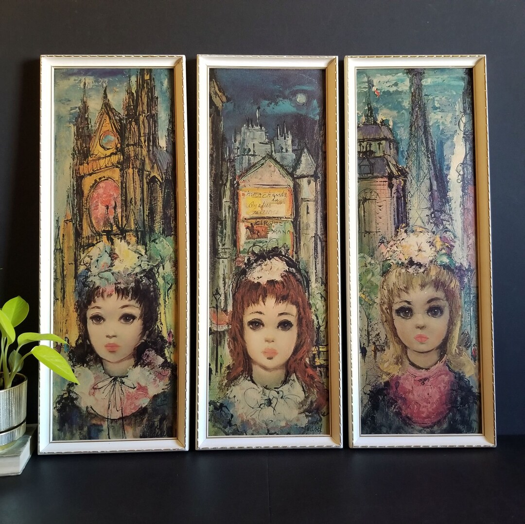 Set of 3 Parisian Girl Prints - Mabel Landaker - 9x25" Vintage Framed ...