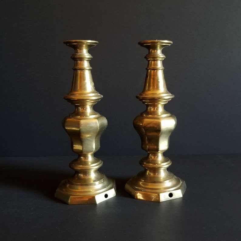Pair of Brass Candlestick Lamp Bases Vintage Brass Lighting | Etsy