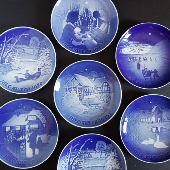 Danish Blue Plates Royal Copenhagen Denmark Blue Mountain View Wolves