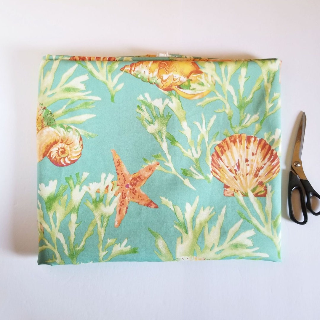 Sea Shell Print Fabric - 56"w Turquoise Green Polyester Canvas ...