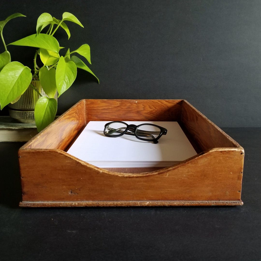 Wood Paper Tray - Vintage Mid Century Office Decor - Legal Size Paper ...