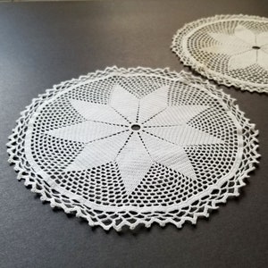 Pair of Crochet Lace Doilies W Diamond Star Flower Design - Vintage 8.5 ...