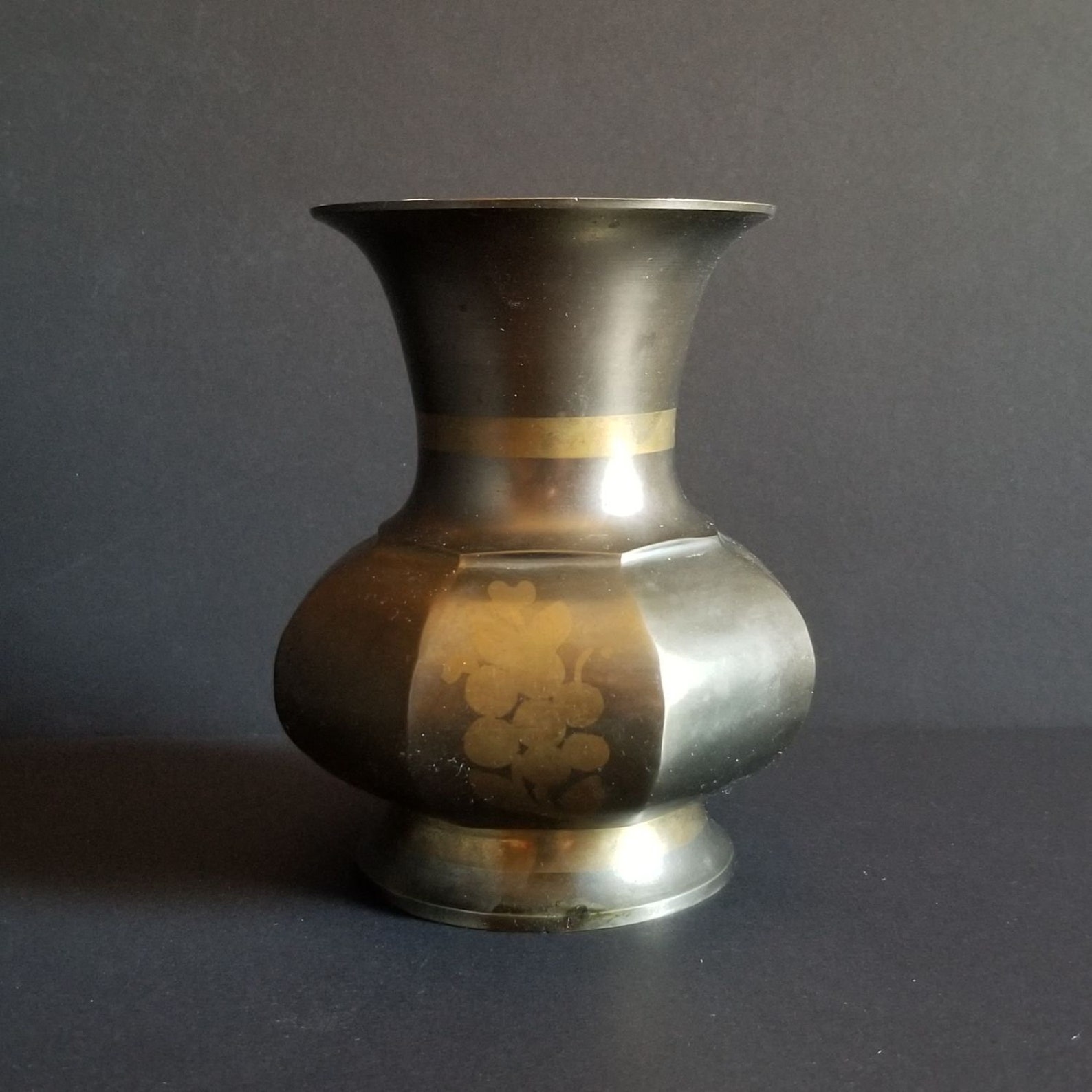 Footed Brass Octagon Vase - Vintage 5.4" Tall Brass Flower Vase - Boho ...