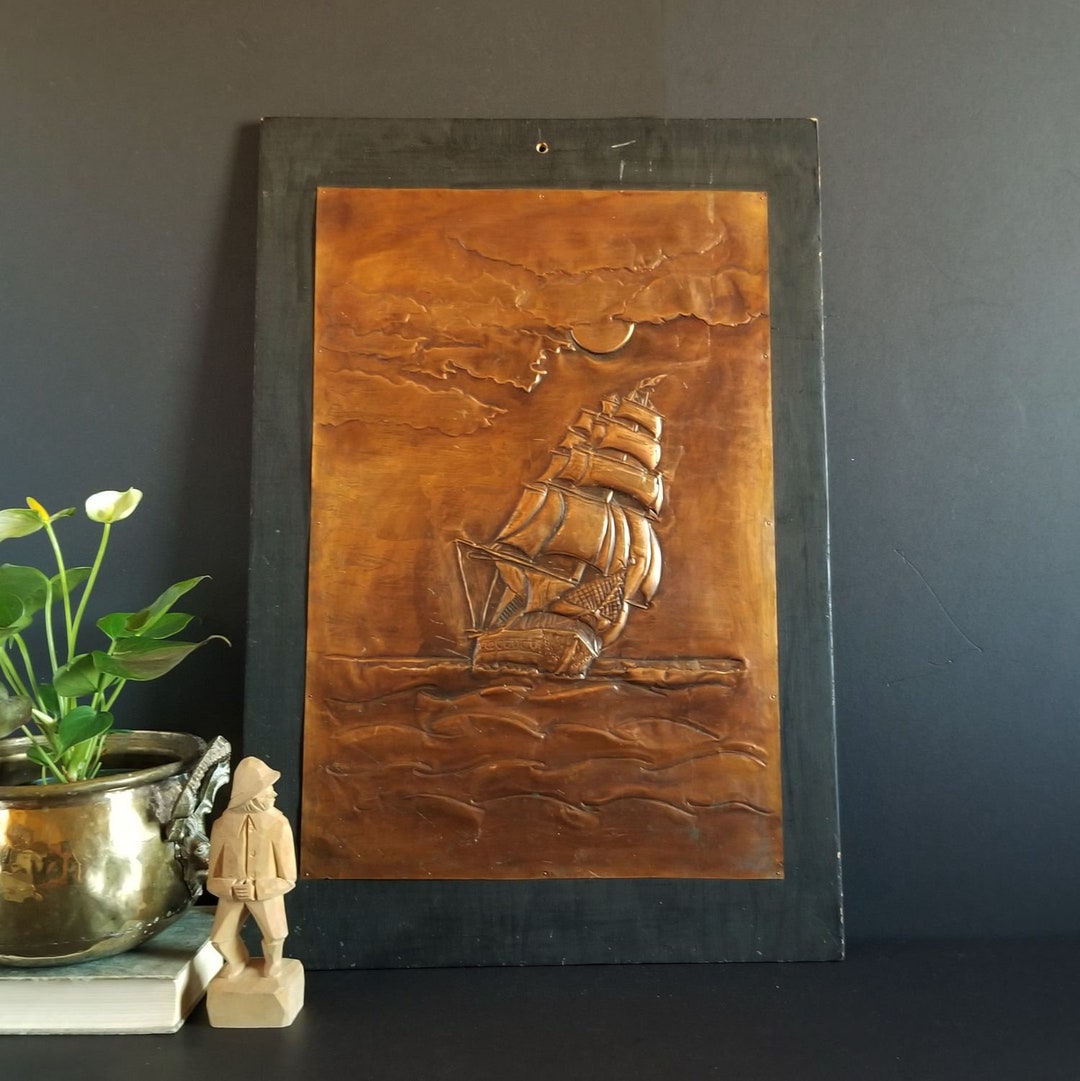 Copper Sailing Ship Seascape 15x22 Vintage Embossed - Etsy
