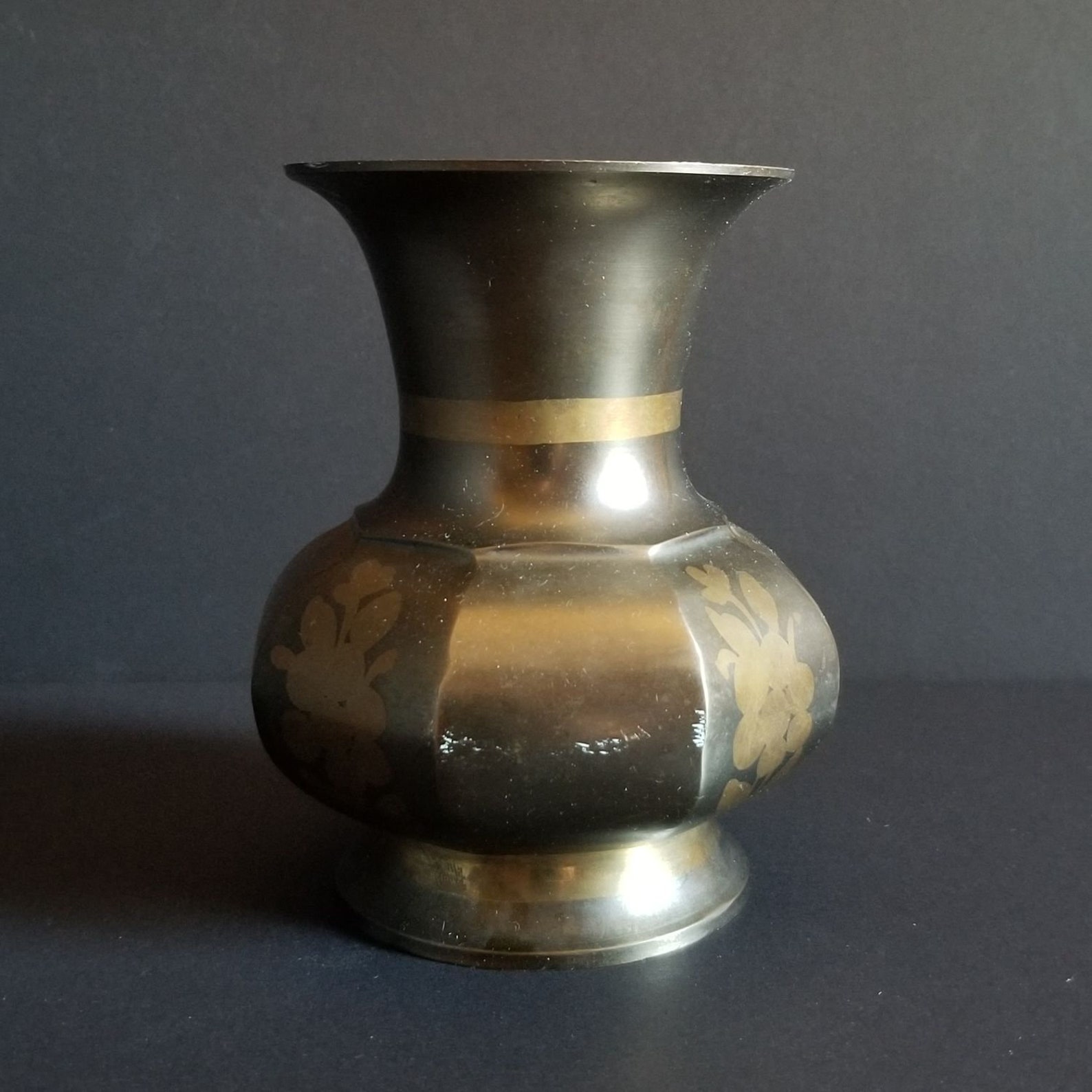 Footed Brass Octagon Vase - Vintage 5.4" Tall Brass Flower Vase - Boho ...