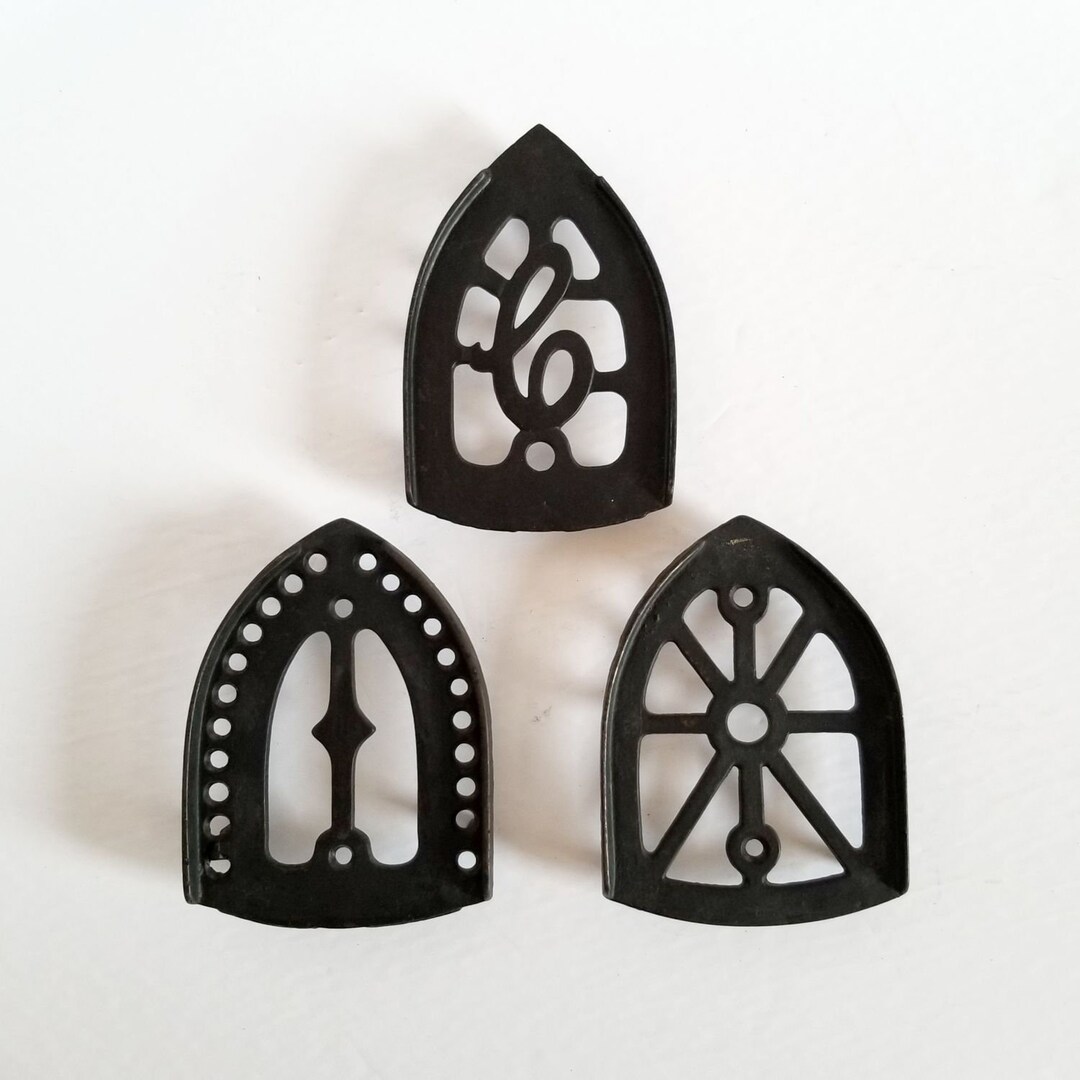 Set of 3 Black Cast Iron Trivets Vintage Flat Iron Trivets Initial C ...