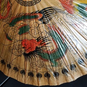 Chinese Rice Paper Parasol W Dragons & Phoenix Birds - 24.75" Long ...