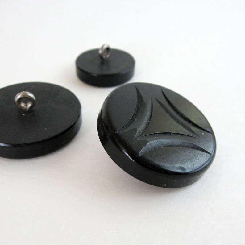 Set of 3 Large Black Plastic Buttons w Metal Shanks 25 & 38 | Etsy