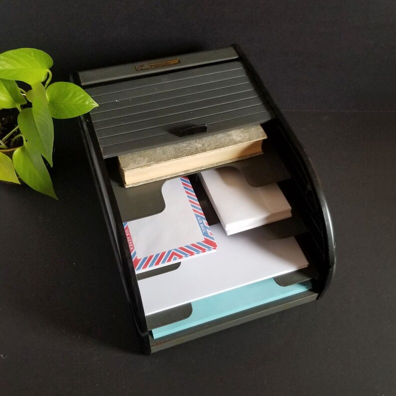 Stacked Metal Paper Tray W Roll Top Lid Vintage ASCO - Etsy